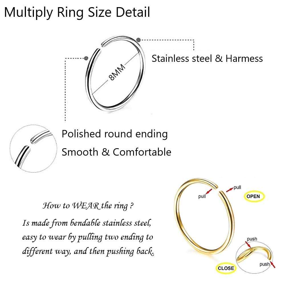 NewCraft Women's 3 Sets 160Pcs Studs Rings Hoops, Surgical Stainless Steel Hypoallergenic Nose Piercing Jewelry, NS01,