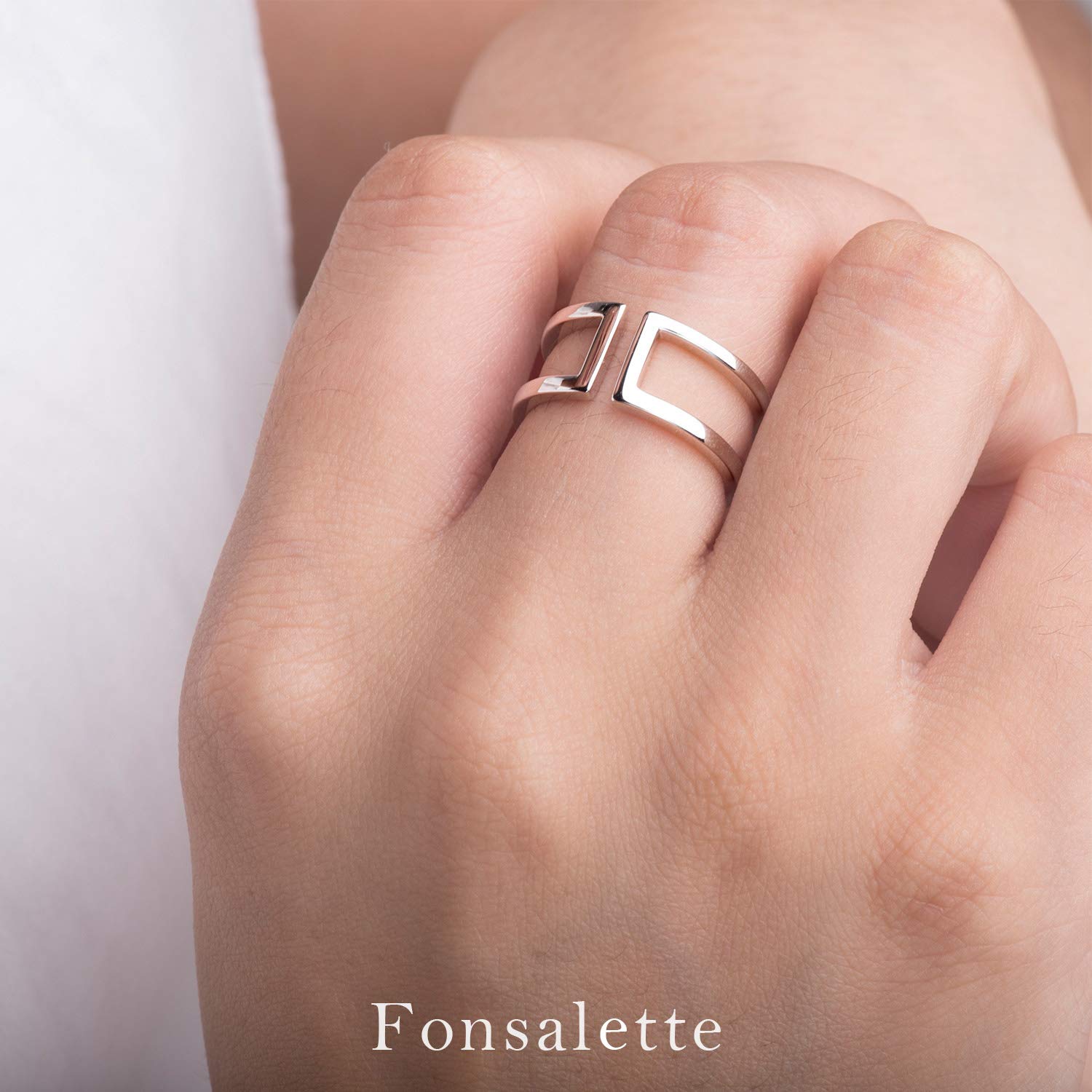 Meow Star Irregular Silver Ring for Women Thin Wide Adjustable Open Rings 14K Gold Plated Stackable Promise Band Ring(Silver_8#)