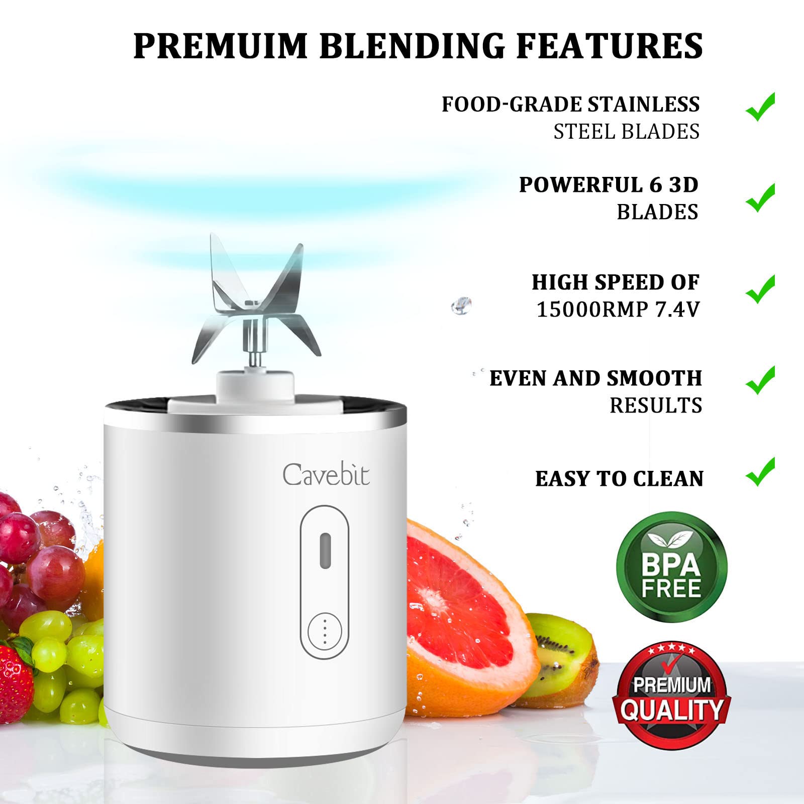 Portable Blender, Personal Travel Blender Cup for Shakes and Smoothies,14Oz Mini Smoothie Blender USB Rechargeable, Six 3D Blades for Great Mixing