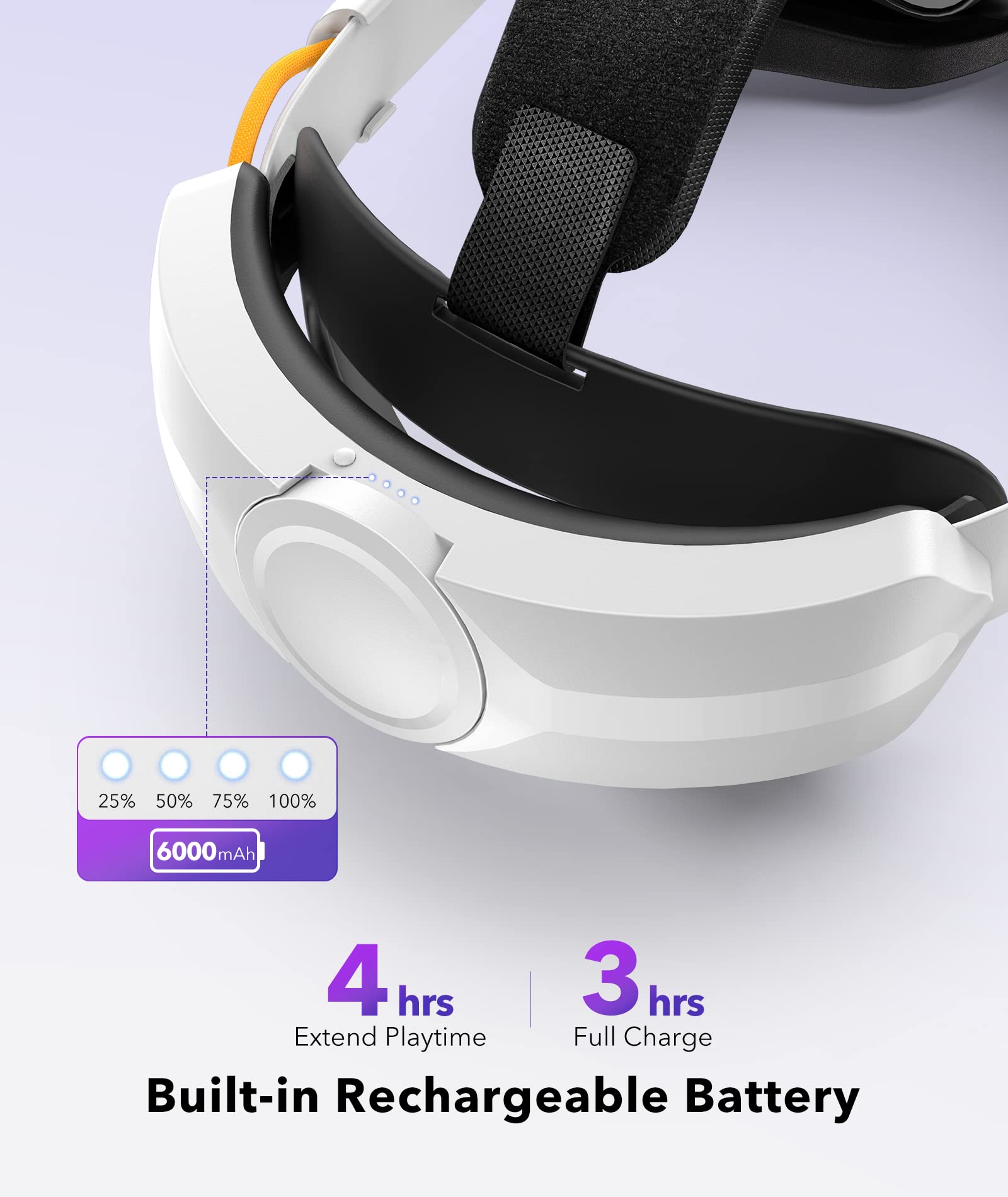 vivaforte Elite Head Strap with Battery Pack for Oculus Quest 2, 6000mAh Extend 4hrs Playtime Fast Charging VR Power, Enhanced Comfort & Relieve Pressure Accessories Head Strap for Meta Quest 2