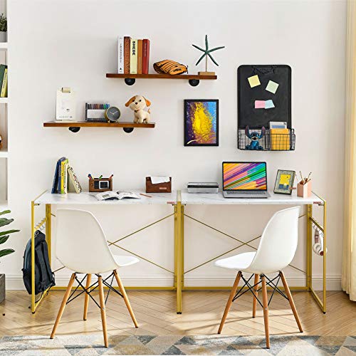 Mr IRONSTONE 39.4” Folding Computer Desk, Writing Desk Easy Assembly with 10 Hooks, Foldable Metal Frame, Writing Workstation Laptop Table for Home Office (Laminate Marble)