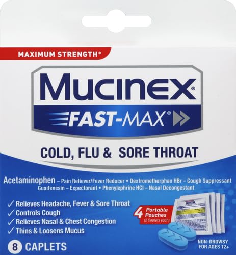 Mucinex Fast max Cold flu Sore Throat caplets, White, 8 Count