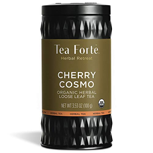 Tea Forte Cherry Cosmo Herbal Tea, Loose Tea Canister Makes 35-50 Cups, Herbal Retreat Organic Herbal Tea, 3.53 Ounces