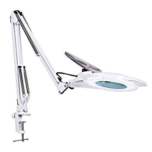 Magnifying Lamp with Clamp, NUEYiO 2,200 Lumens Dimmable Super Bright Daylight LED Magnifying Glass with Light, Adjustable Swivel Arm and Magnifier Lens for Reading, Crafts, Close Work, Repair- White