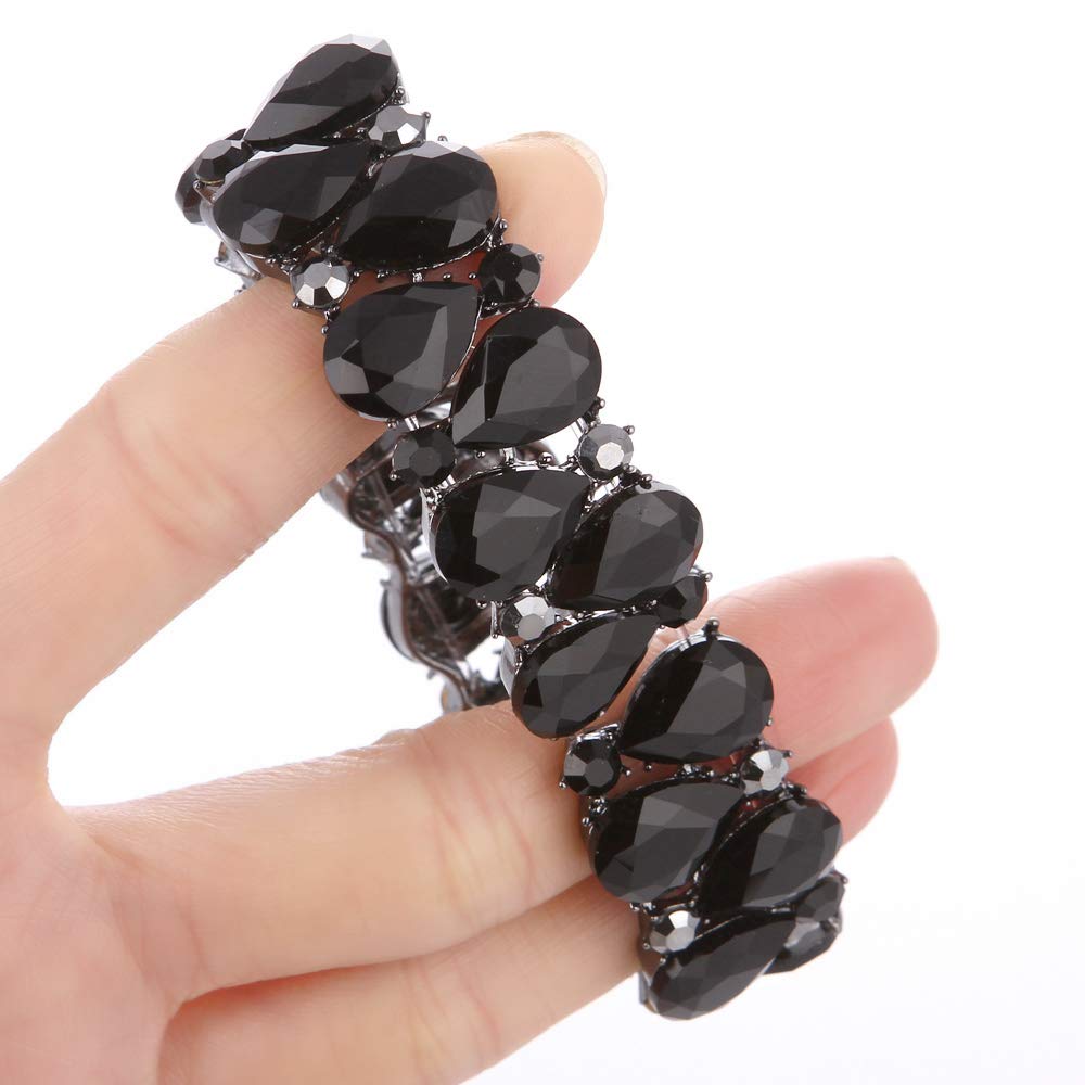 Molie Youfir Bridal Austrian Crystal Teardrop Knot Elastic Stretch Bracelet for Brides Wedding Party(Crystal AB)