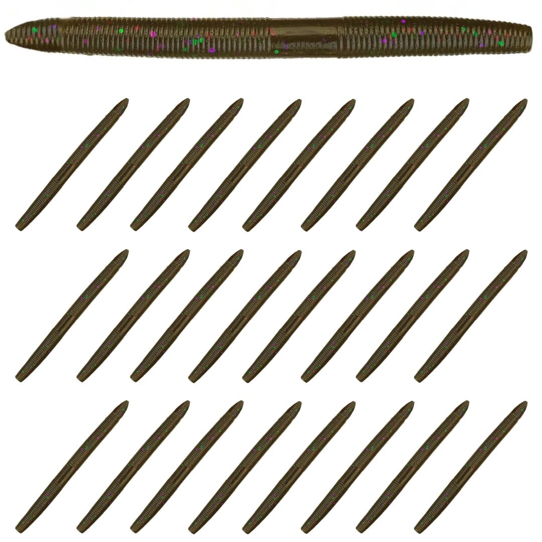 Reaction Tackle Wacky Worms/Soft Plastic Worm Stick Baits Green Pumpkin Multi Flake