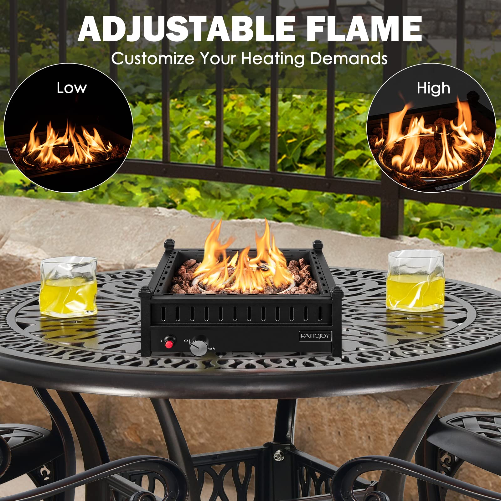 Tangkula Portable Tabletop Propane Fire Pit, Patiojoy 40,000 BTU Table Top Fireplace with Simple Ignition System, Adjustable Flame, Square Propane Firepit Bowl for Outdoors, Fit 2β Umbrella Hole Table