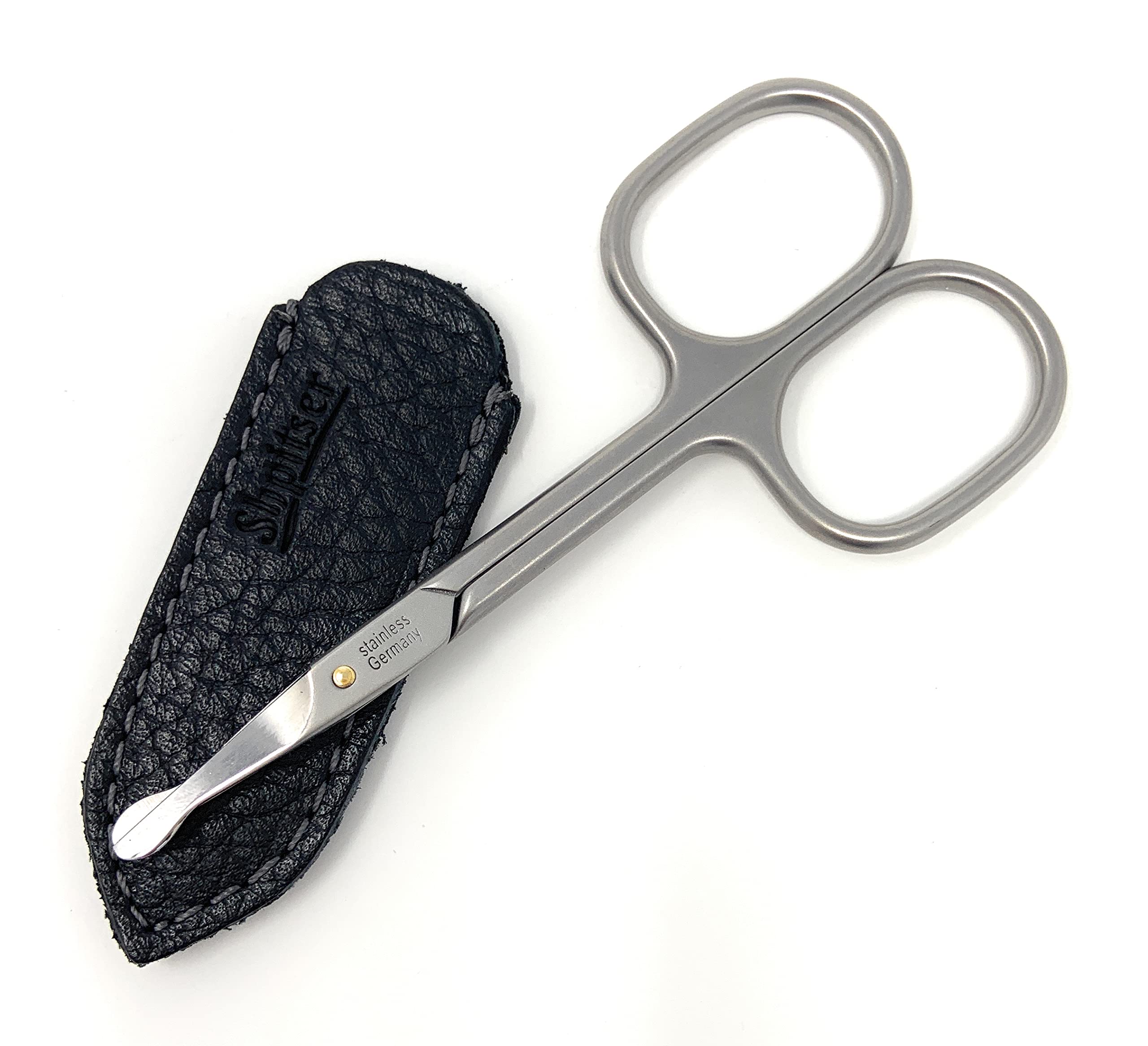 Niegeloh Professional TopInox Stainless Steel Nose & Ear Scissors with SHPITSER Genuine Leather Case. Made in Solingen, Germany