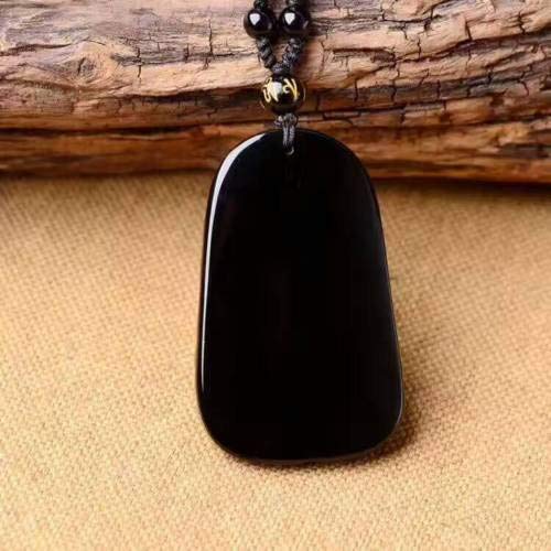 Natural black obsidian Amulet dragon head fish koi pendant bead necklace with bead chain for women or men (fish)