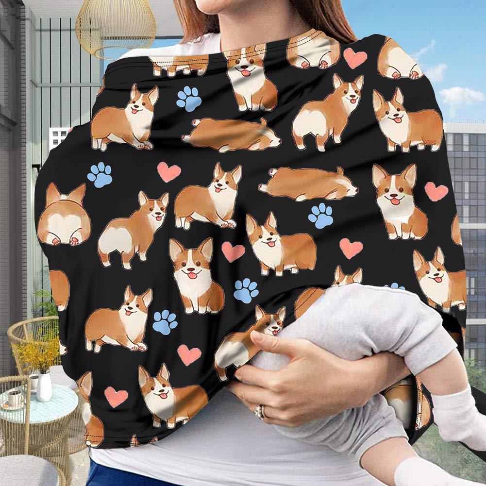 Micandle Cute Corgi Baby Car Seat Covers for Boys Girls, Nursing Cover Breastfeeding Scarf Soft Breathable Stretchy 360 Coverage