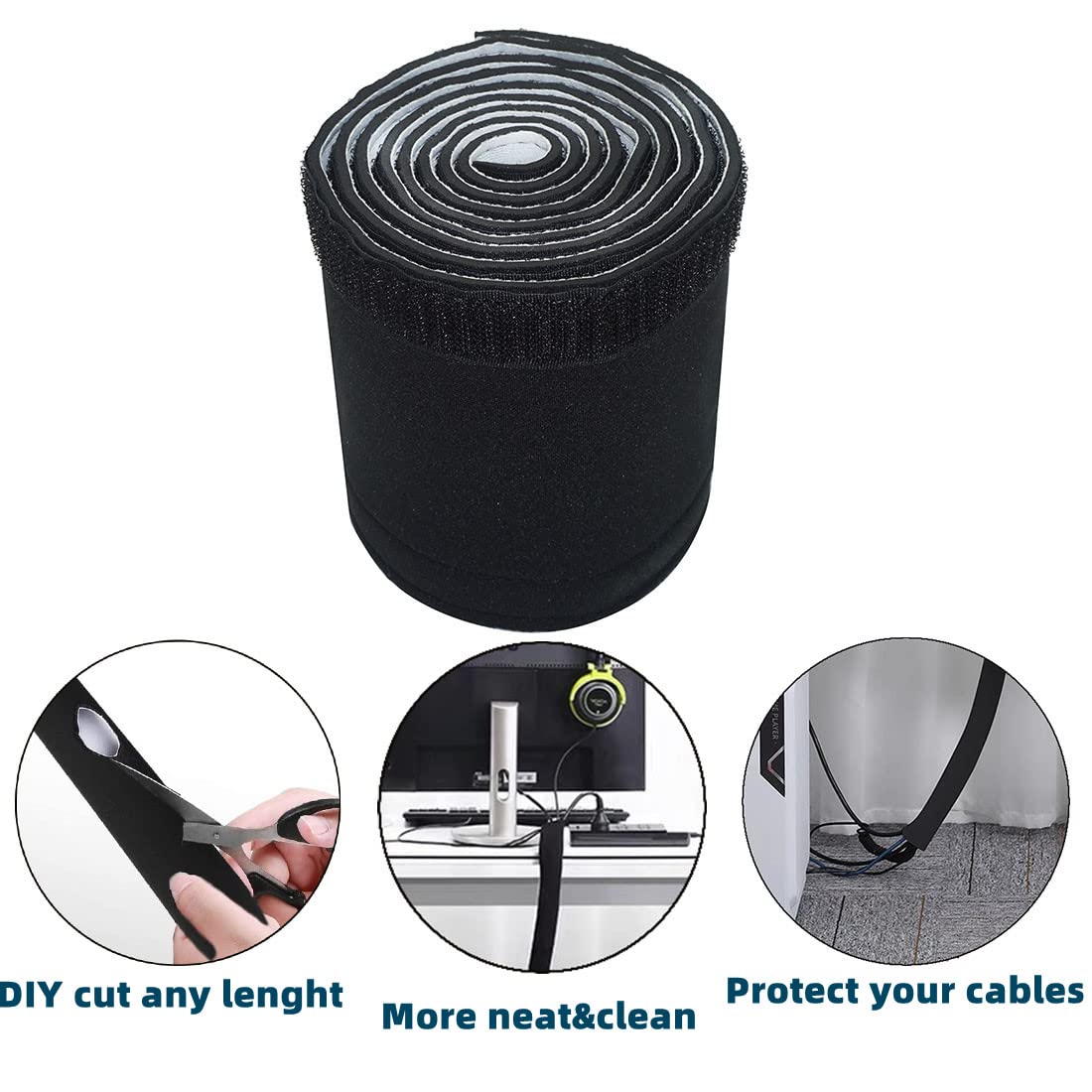 Taruimoo trolling motor wire extension、Cable Management Sleeve, Cuttable Neoprene Troll Sleeve,for Management to Hide and Cover Wire and Extension Cords - Black/White 60in (1-Pack)