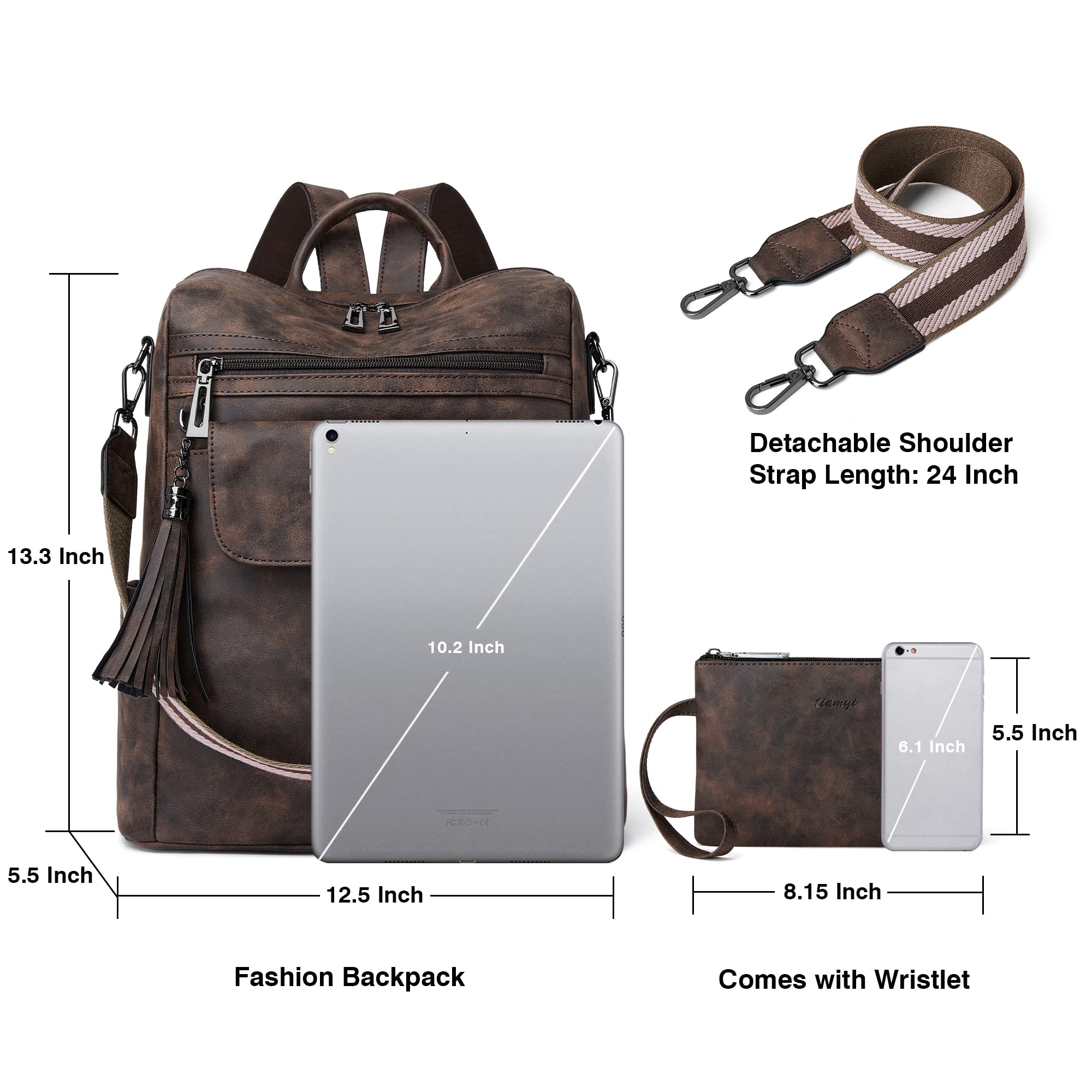 tiamyi Leather Backpack for Women, Backpack Purse for Women Fashion Convertible Shoulder Bags Daypack (1-2 coffee)