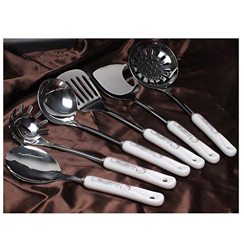 LMMDP 7pcs Stainless Steel Kitchenware Set Steak Frying Shovel Spatula Soup Spoon Noodle Spoon Kitchen Cooking Tools
