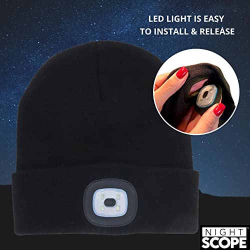 Night Scope Classic LED Rechargeable Knit Beanie Warm Head Light Hat Headlamp for Outdoor Activities - Black
