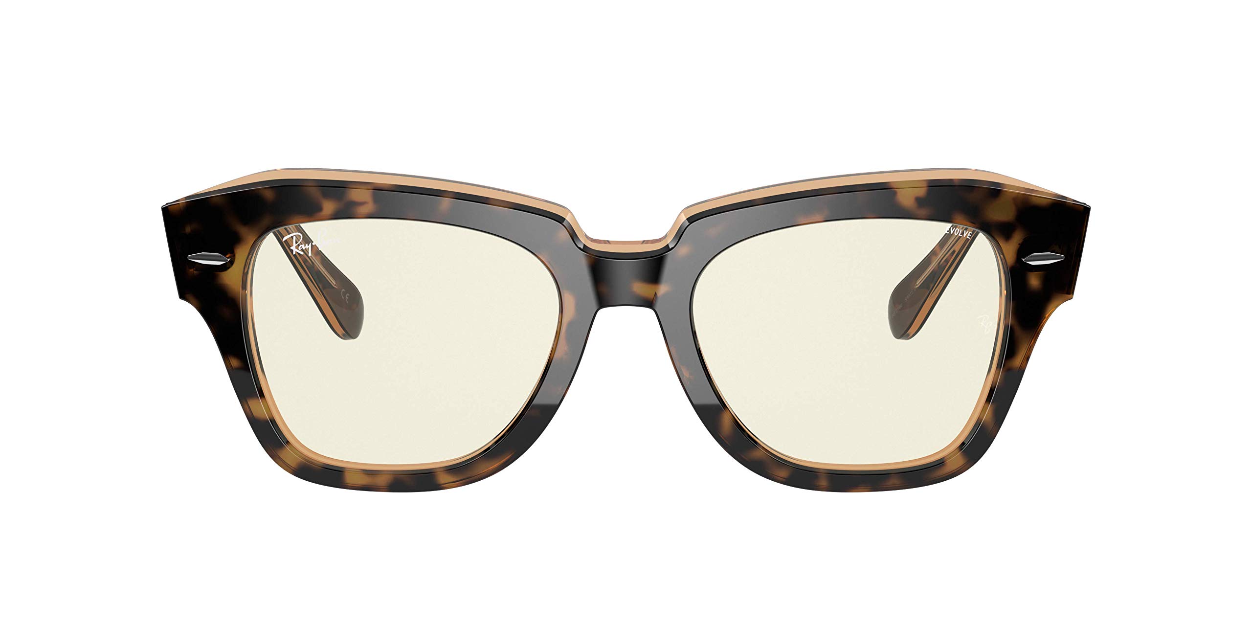 Ray-Ban Rb2186 State Street Polarized Square Glasses, Havana On Transparent Light Brown/Clear Grey Photochromic Blue Light Filter, 49 mm