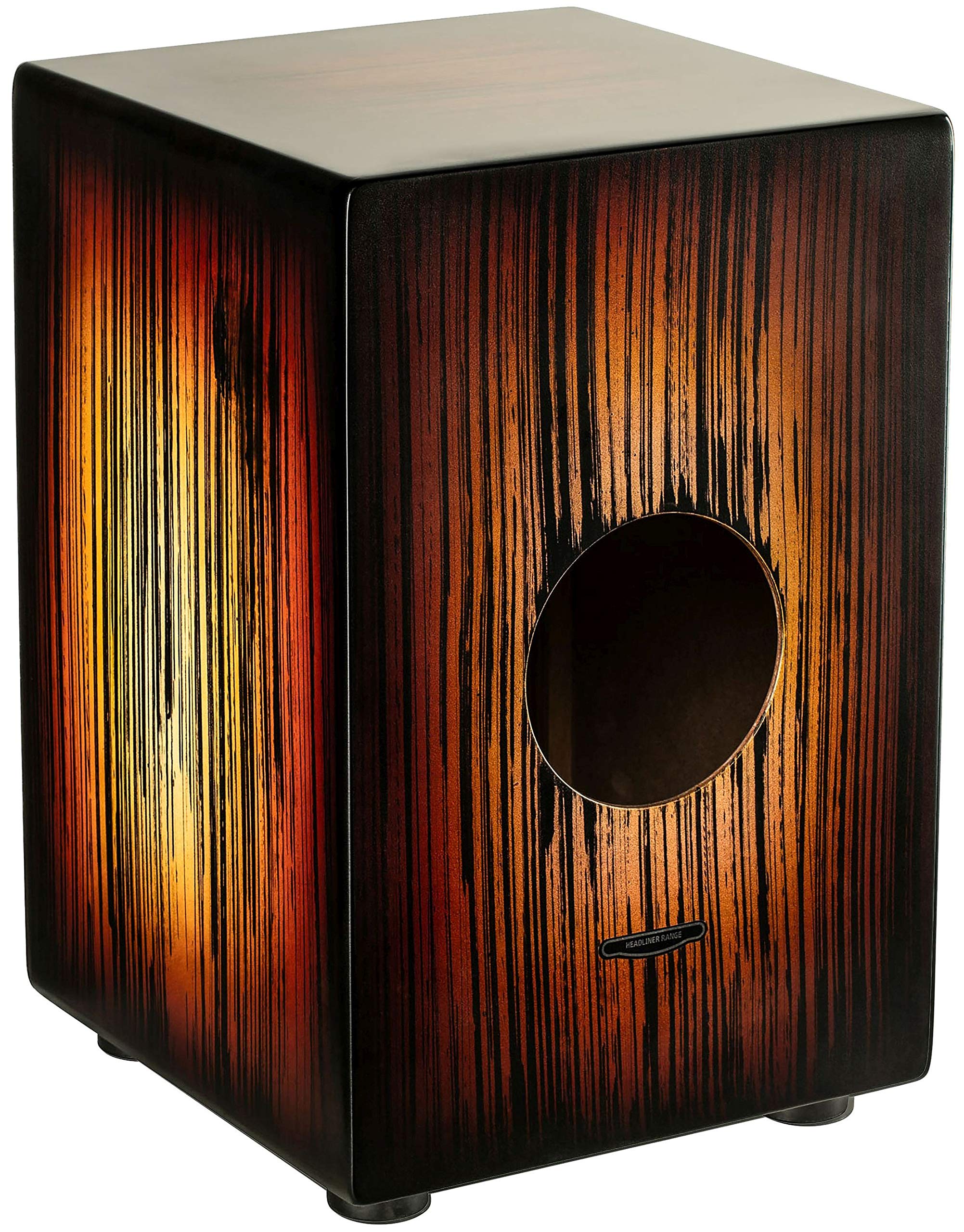 Meinl Percussion Cajon Box Drum with Internal Metal Strings for Adjustable Snare Effect-NOT Made in China-Amber Tiger Stripe Full Size, 2-Year Warranty, (HCAJ2AMTS)