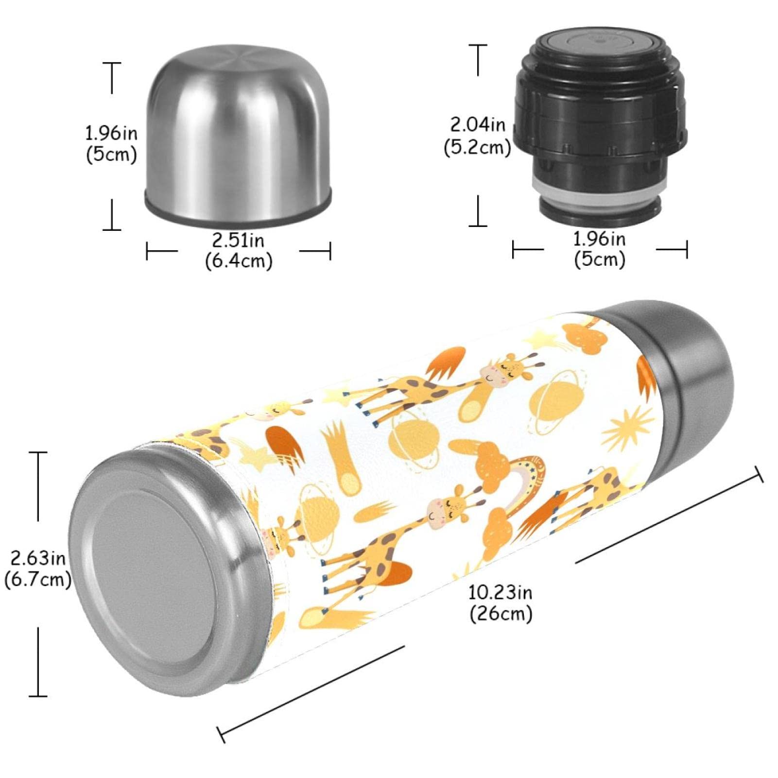 Stainless Steel Leather Vacuum Insulated Mug Giraffe Thermos Water Bottle for Hot and Cold Drinks Kids Adults 16 Oz