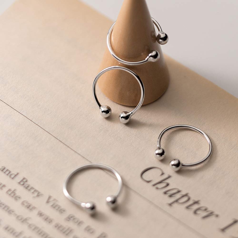 NewZenro Dainty Tiny Balls Knuckle Stacking Rings for Women S925 Sterling Silver Statement Adjustable Open Rings Minimalist White Gold Plated Polished Tail Finger Rings Hypoallergenic Jewelry Gifts