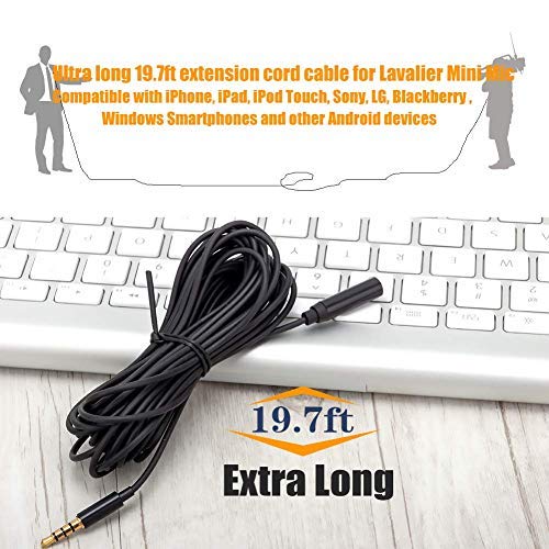 ofone 3.5mm Microphone Extension Cable, Male to Female Mini Mic Cord for iPhone Android Professional Studio Recording Audio TRRS Jack Cables for Headphone Lav Camera (19.7 FT/6 Meters)