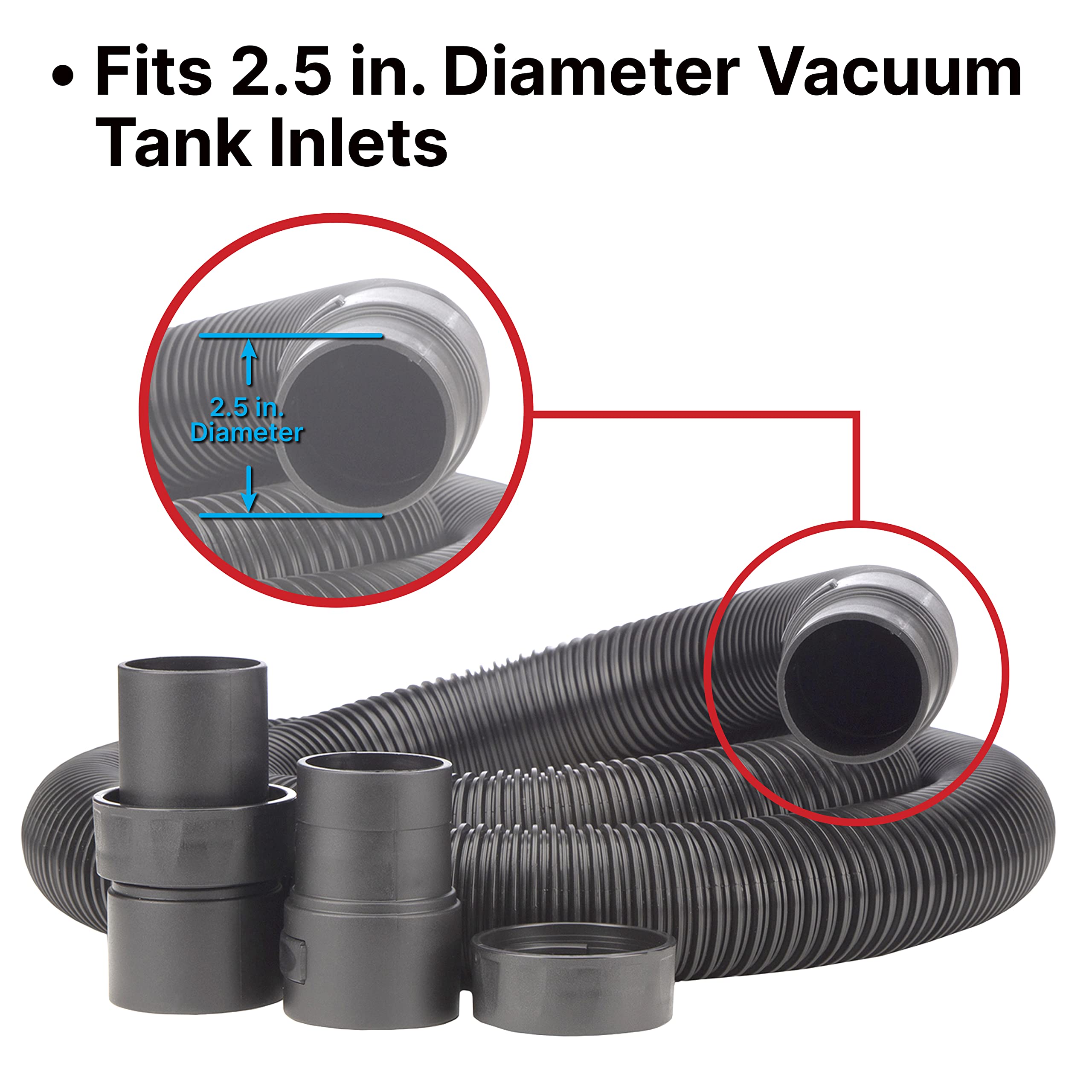 Shop-Vac 9050333 Hose, 2.5 in Diameter x 8 Ft Length, Long Reach, Vacuum Hose, Black, (1 Pack)