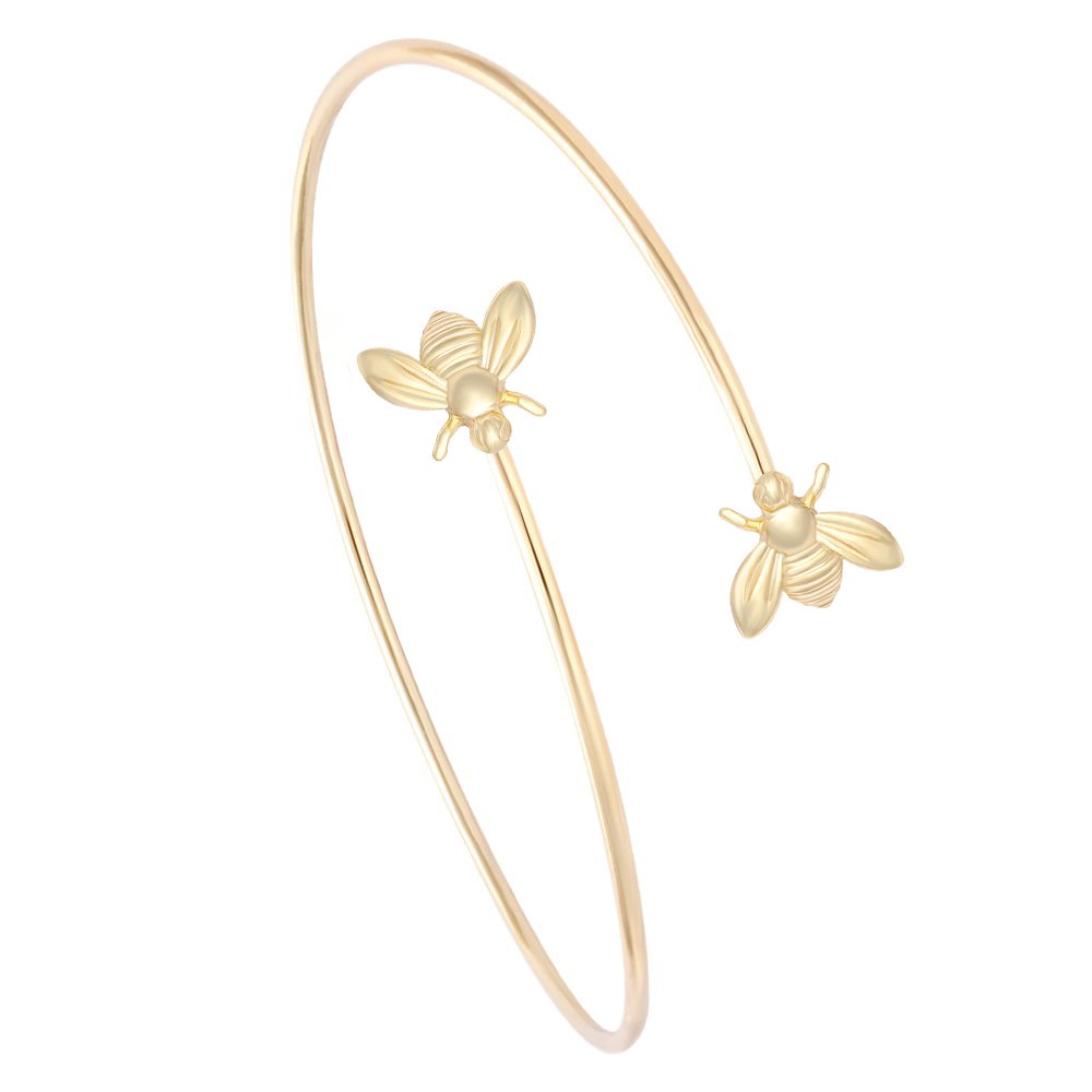 MANZHEN Adjustable Tiny Bumble Bee Queen Bee Cuff Wire Wrapped Bangle Bracelet Insect Jewelry (gold)