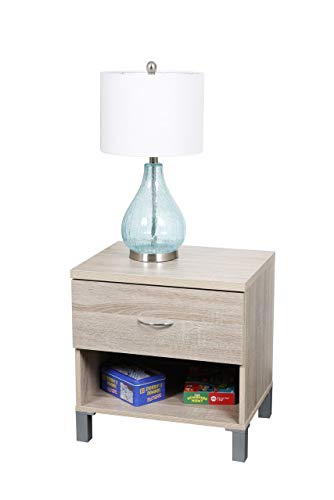 OS Home and Office Furniture Model One Drawer night stand, Contemporary Crosshatched Sandy Birch Laminate