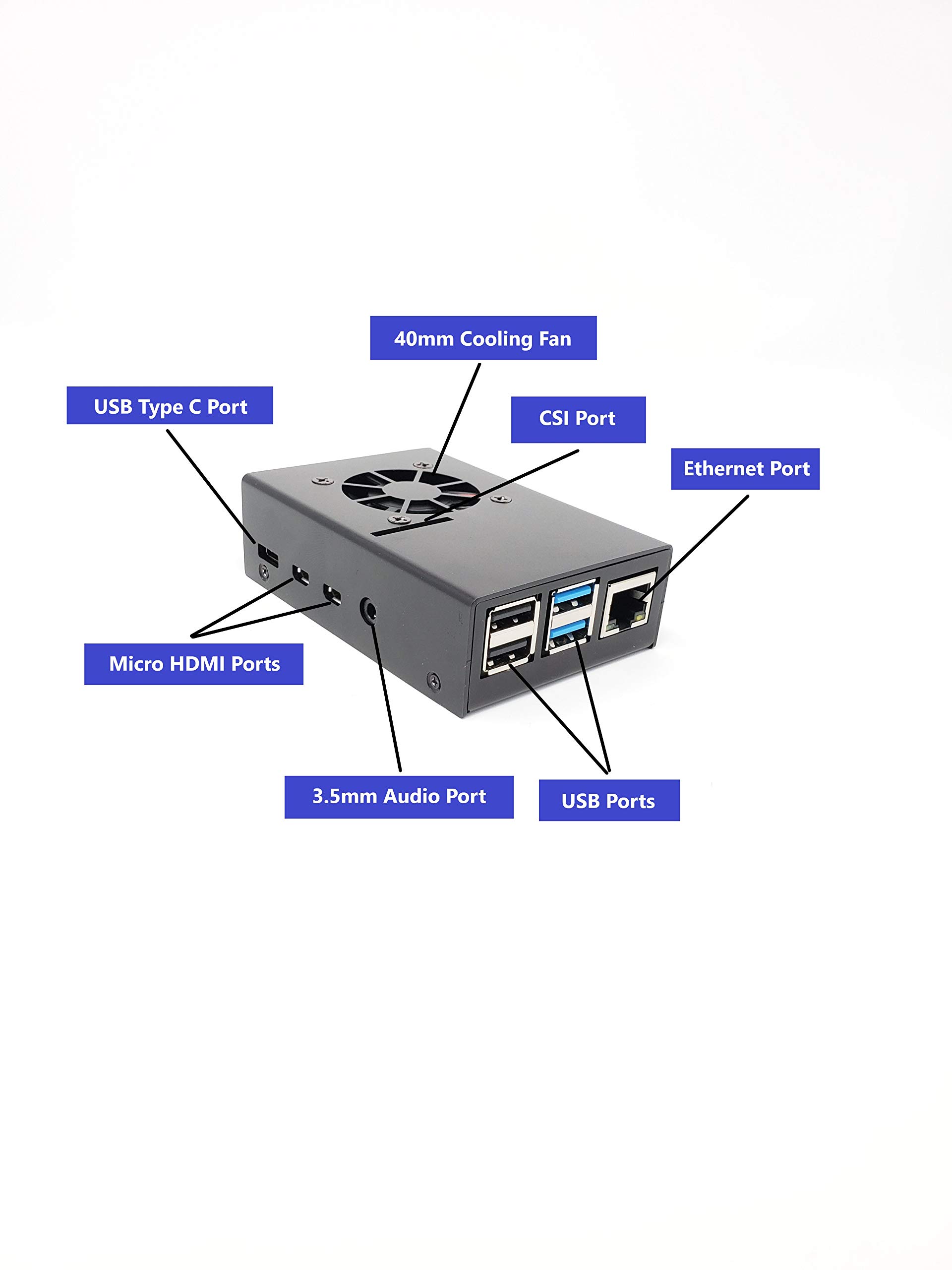 MICRO CONNECTORS, Inc. Aluminum Raspberry Pi 4 Model B Case with Fan, Black (RAS-PCS14-BK)
