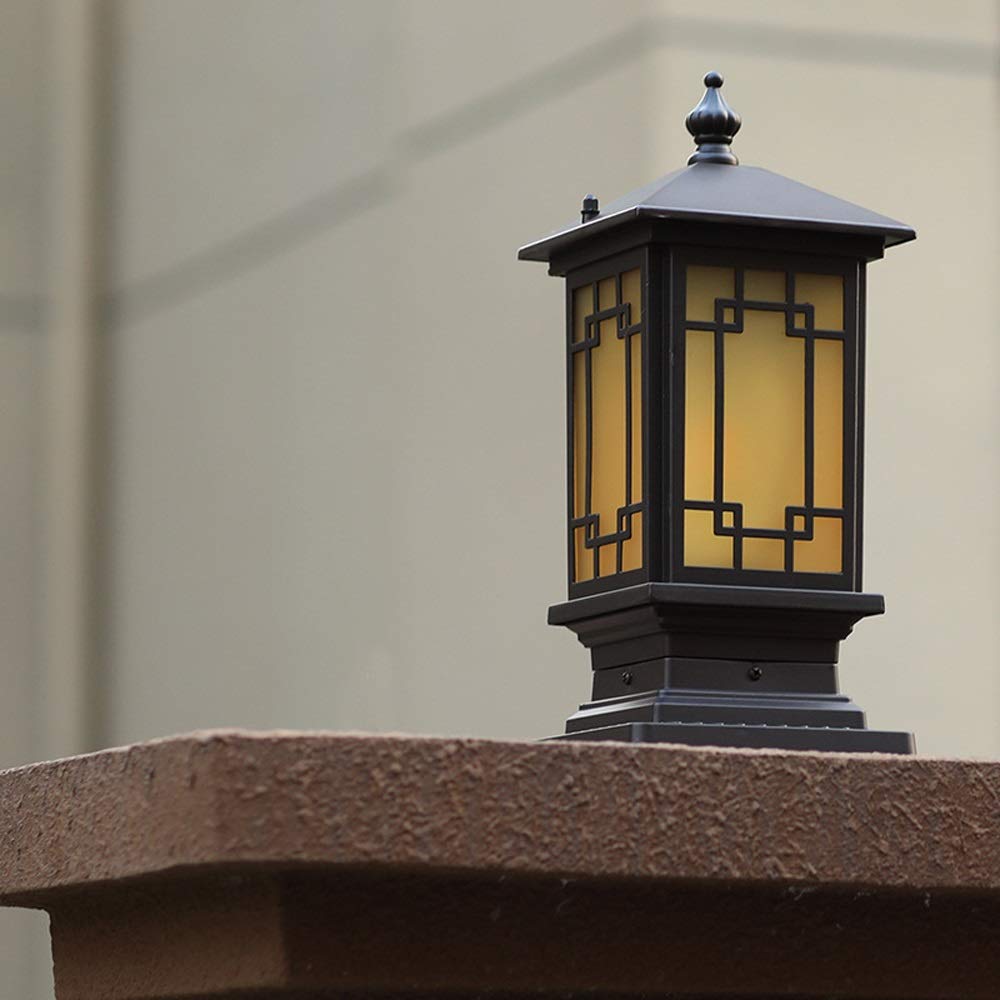 Mrdsre Retro Pillar Lamp Chinese Outdoor Waterproof Courtyard Patio Gate Post Light Creative Wall Home Landscape Garden Outdoor Villa Stigma Lamp Orange Frosted Glass Lampshade