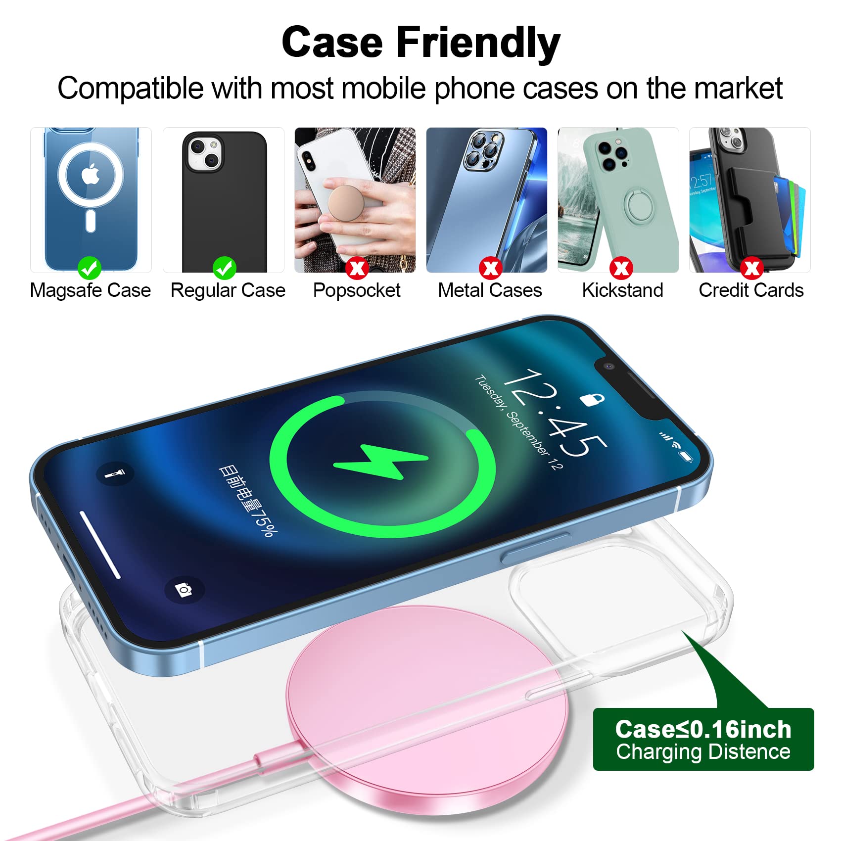 xiwxi 𝐔𝐩𝐠𝐫𝐚𝐝𝐞𝐝 15W Fast Magnetic Wireless Charger Compatible with MagSafe Charger, Wireless Charging Pad for iPhone 14/14 Plus/14 Pro/14 Pro Max iPhone 13 Series/iPhone 12 Series(No Adapter)