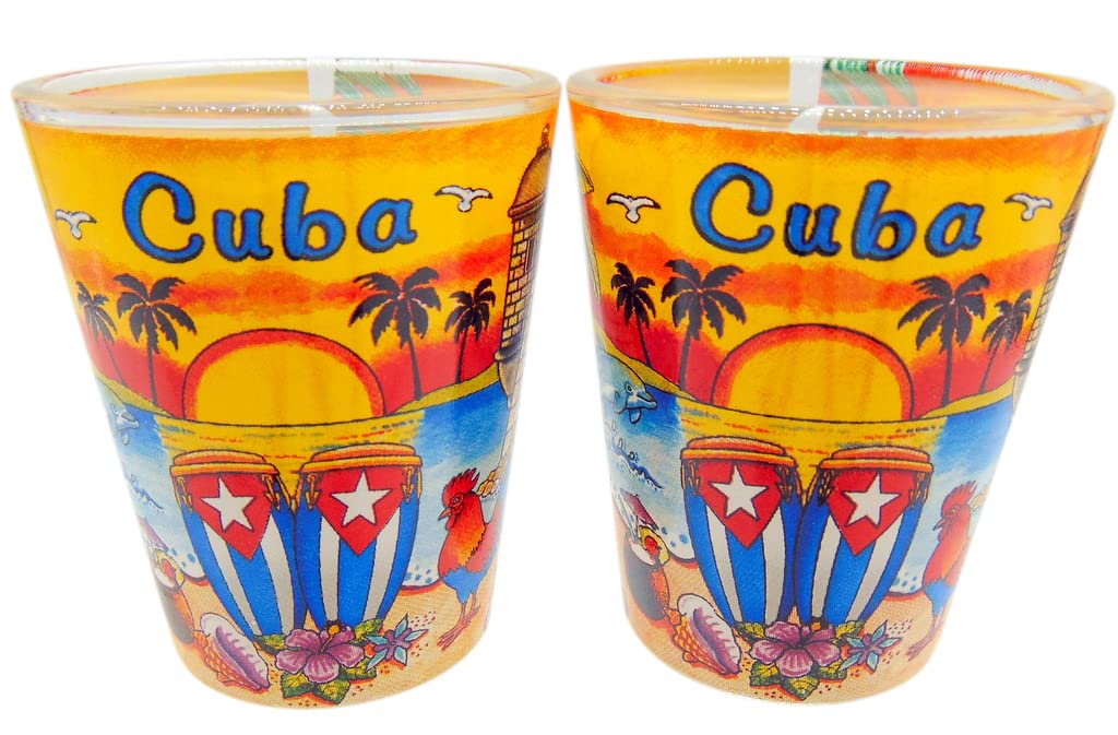 Westmon Works Cuba Shot Glass Cuban Souvenir Pack Two of the Same Glasses Featuring Scenes from the Tropical Island Nation