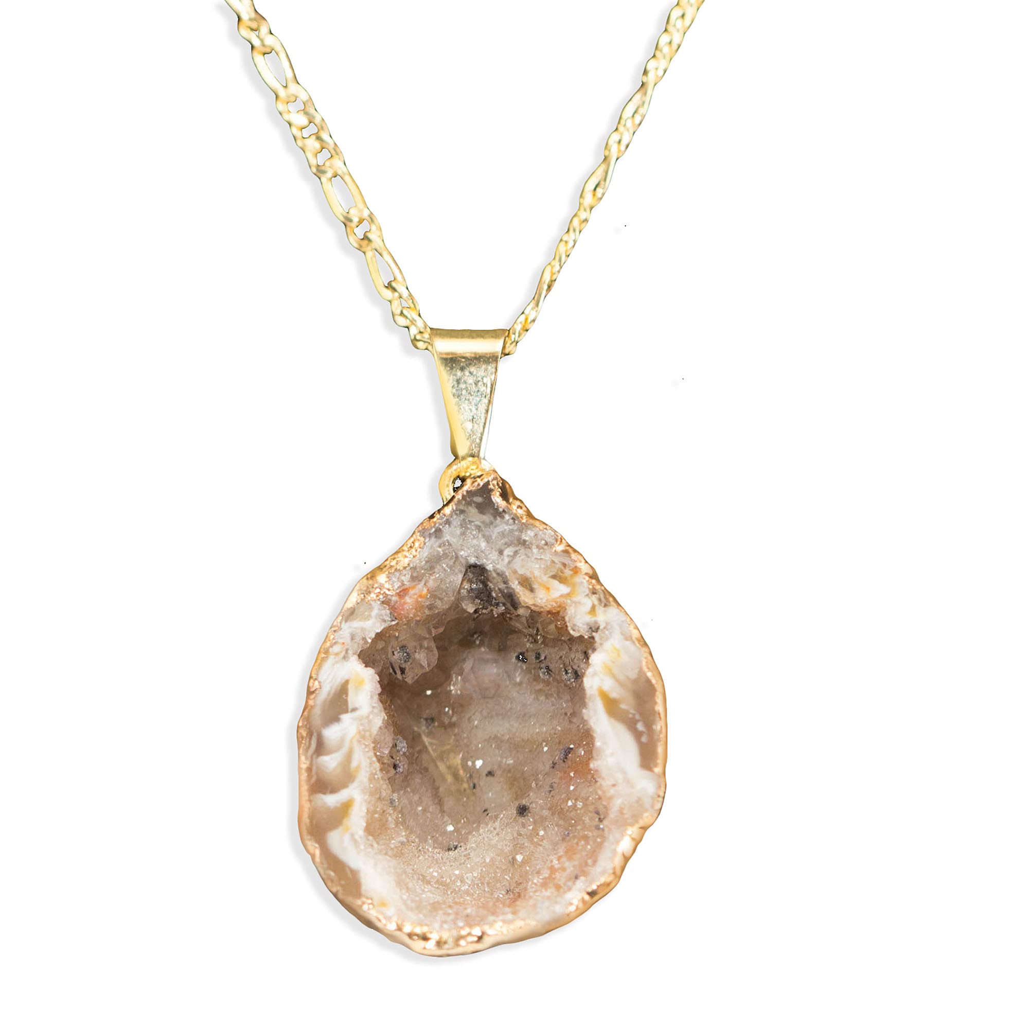 Nature's Decorations - Agate Half Ocos Pendant Gold Electroplated, Handmade Teardrop Scoop Pendant in Natural Stone with Gold Accents, Boho Style (No Chain)