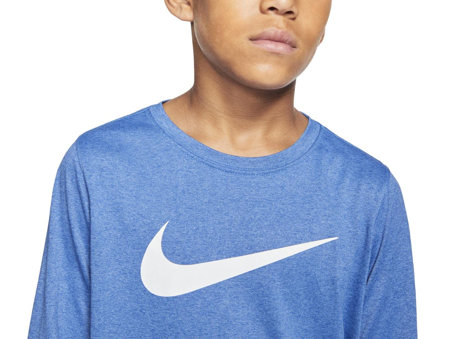 Nike Kids Boy's Dry Legend Long Sleeve Training T-Shirt (Big Kids) (as1, Alpha, l, Regular, Light Game Royal Heather/White, Large)