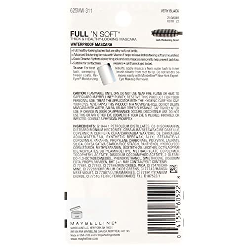 Maybelline Full 'N Soft Waterproof Mascara, Very Black [311], 0.28 oz (Pack of 3)
