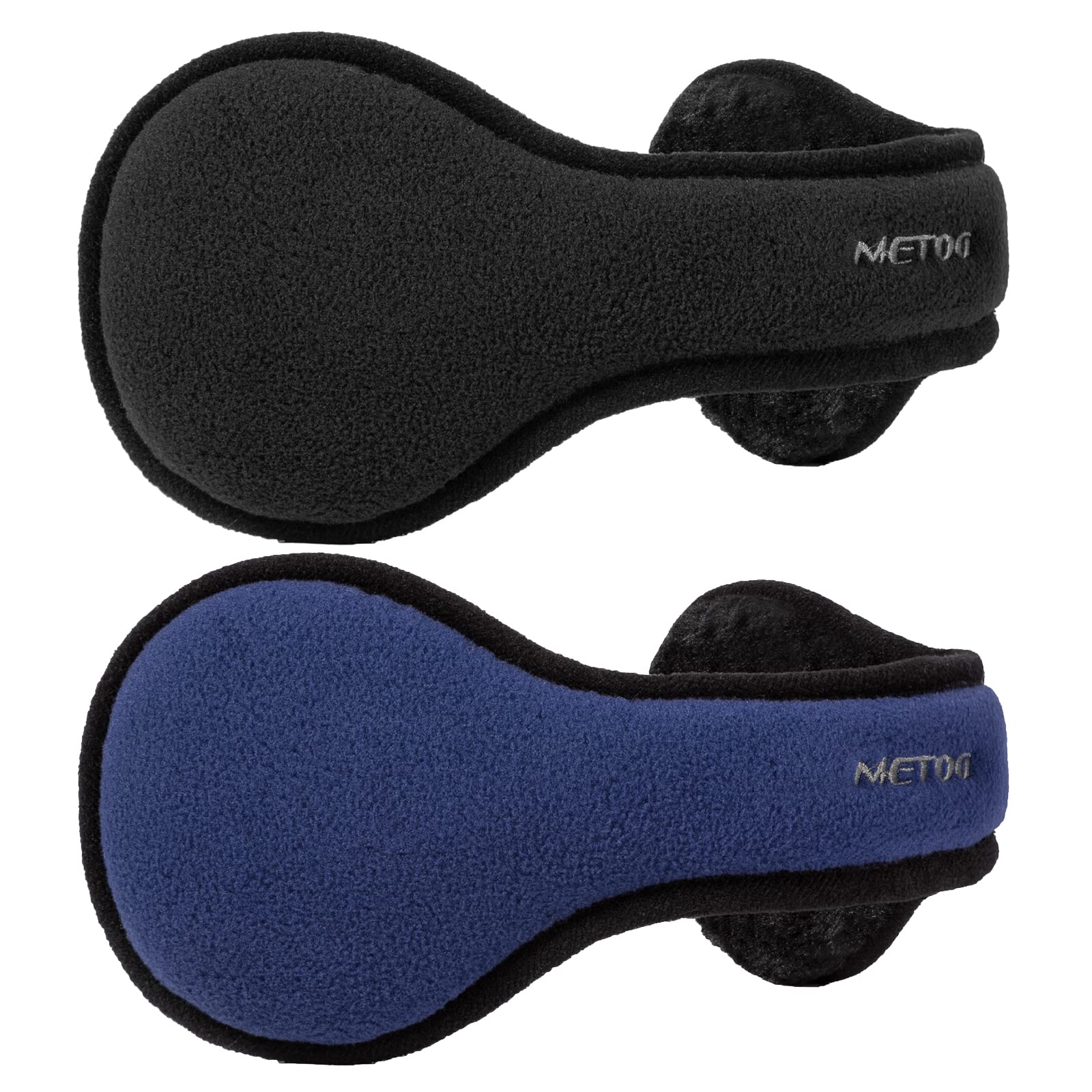 Metog Unisex Foldable Ear Warmers Polar Fleece Winter Earmuffs Black+Navy