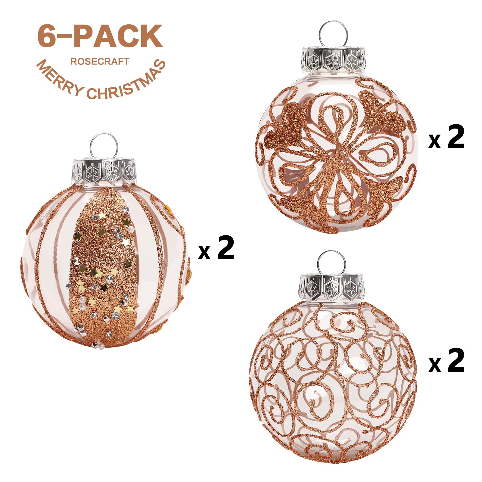 MoonXmas Christmas Ornaments Set, 2.75"/70MM Green Clear Plastic Shatterproof Christmas Tree Hanging Decorations, for Indoor Home Halloween Thanksgiving Xmas Decor - 6Pcs.
