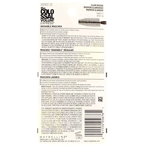 Maybelline New York Volum' Express Colossal Washable Mascara, Glam Brown [232] 0.31 oz (Pack of 3)