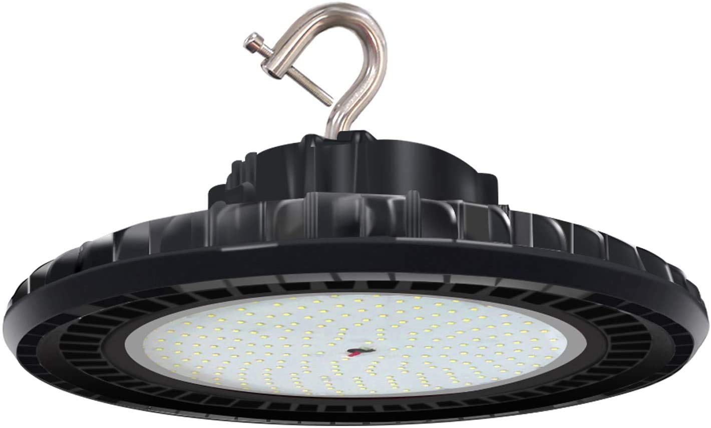OSTEK 480V 150W LED High Bay Light Fixture, 5000K UFO High Bay Lighting IP65 1-10V Dimmable Barn Workshop Warehouse Gym Airport Lights ETL DLC Listed US Hook 5' Cable
