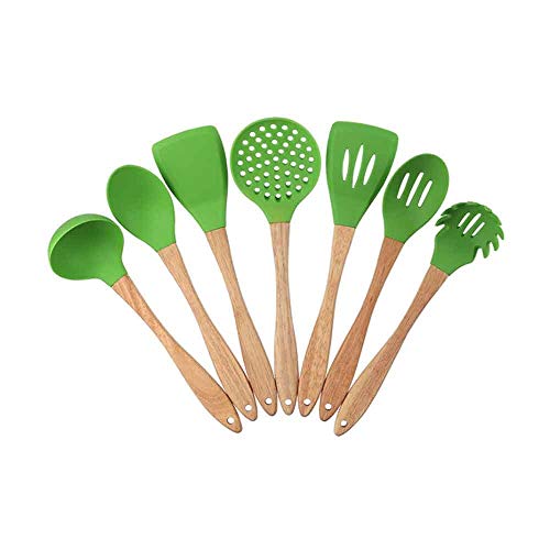 LMMDP Wooden Handle Silicone Kitchen Utensils Kitchen Tool Shovel Spoon Set Wooden Handle Silicone Kitchen