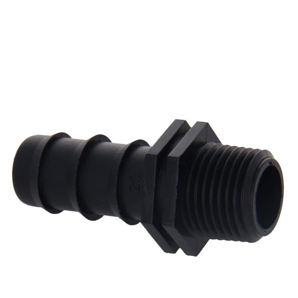 MroMax 10Pcs Drip Irrigation Fittings 1/2" Male Thread Barbed Pipe Connectors External Socket Hose Fitting for Garden Lawn Agricultural Irrigation System Plastic Black, 2.36" length