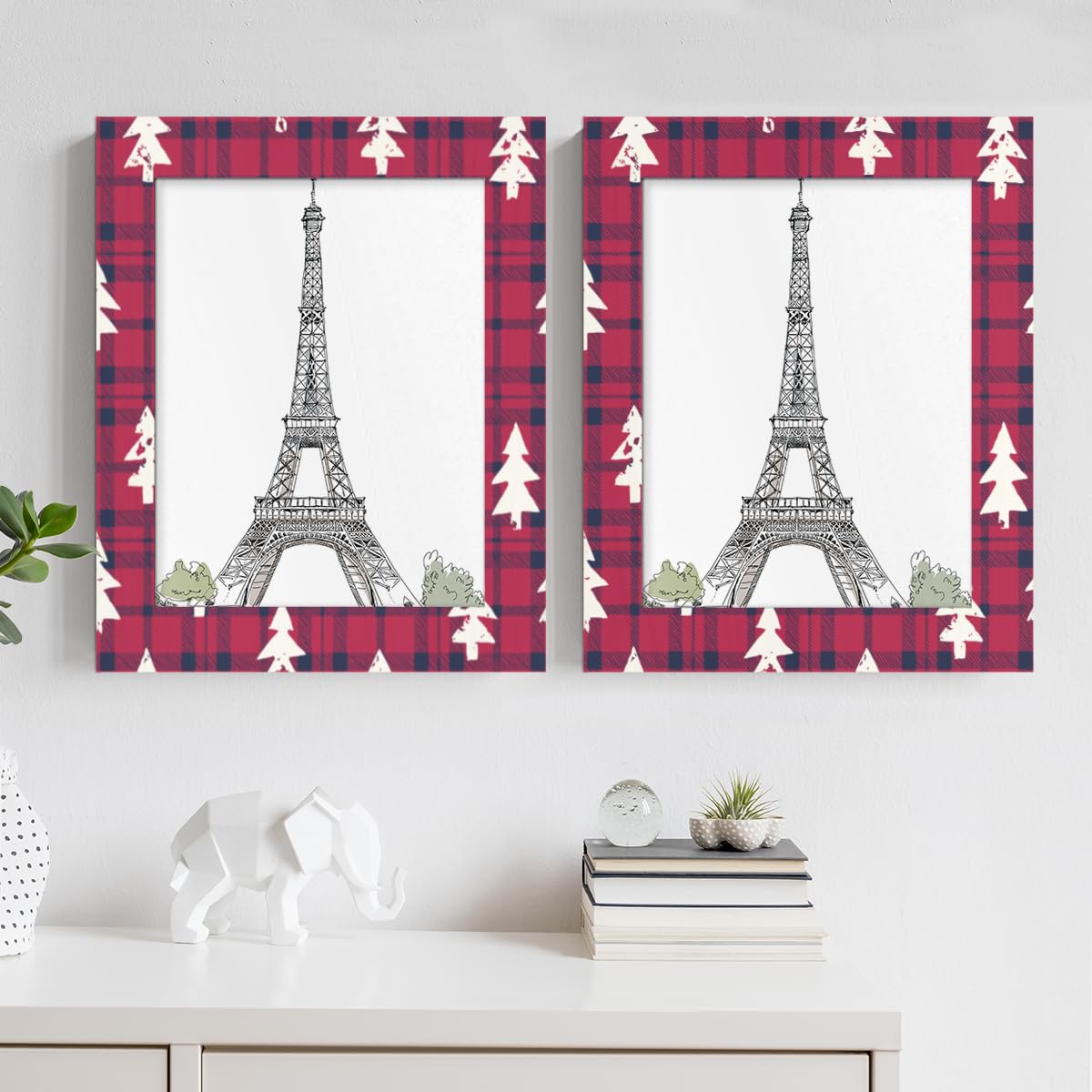 POFATO Red Plaid Christmas Tree 8x10 Picture Frame Wood Photo Frame for Tabletop Display Wall Mount Picture Frame Display 8 x 10 Inch Photo Wall Decor Home Gift Frames