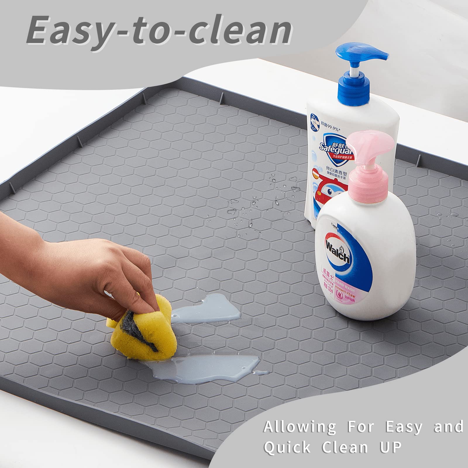 Under Sink Mat, 28'' x 22'' Silicone Under Sink Mat for Kitchen Waterproof, Under Sink Tray, Under Sink Liner for Kitchen Bathroom Cabinet (Gray)