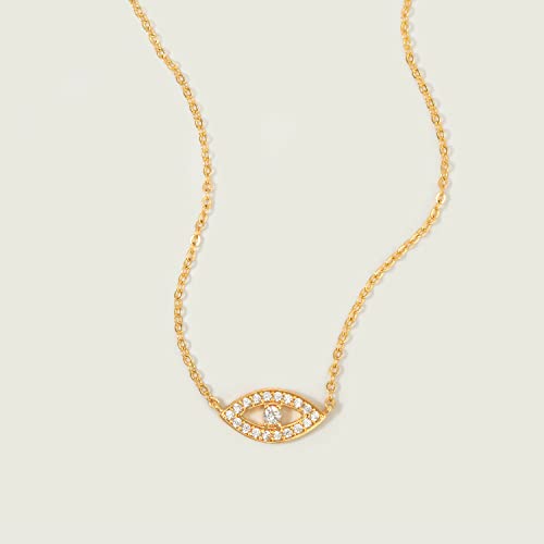 MEVECCO Gold Dainty Evil Eye Necklace for Women,14K Gold Plated Cute Tiny Solitaire Cubic Zirconia Protection Boho Evil Eye Minimalist Simple Necklace