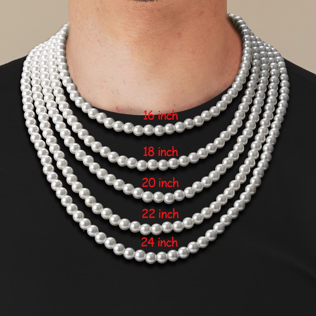 Pearl Necklace for Men,Pearl Necklaces for Women,6mm White Pearl Necklace Jewelry