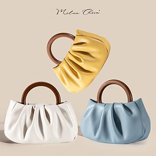 Milan Chiva Clutch Purses for Women Small Handbags Dumpling Mini Cloud Bag with Wooden Handle MC-1007BG