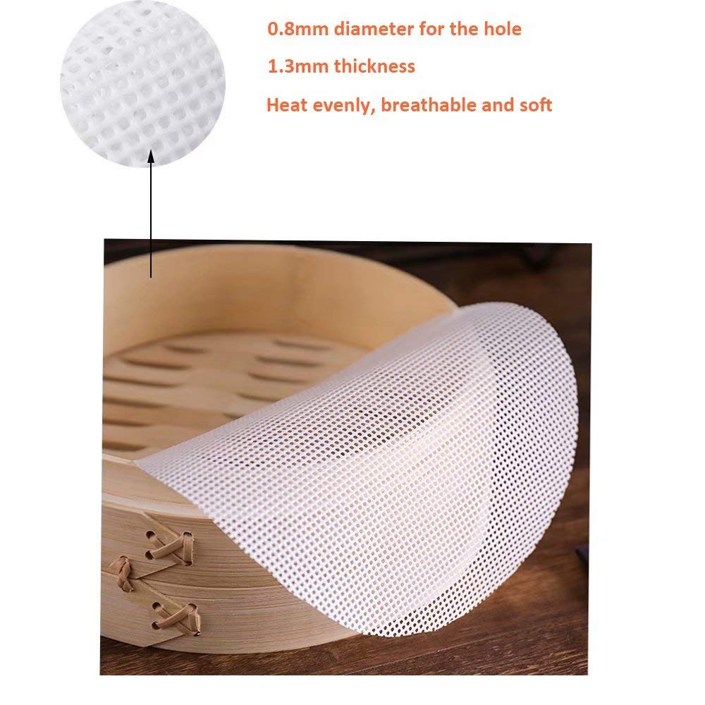 Reusable Silicone Bamboo Steamer Liner 12 inch Round Steamer Mesh Pad for Buns Dumplings Dim Sum, Heat Resisitance&Evenly| Silicone Dumplings Pad, 6 Pack, White, 12''