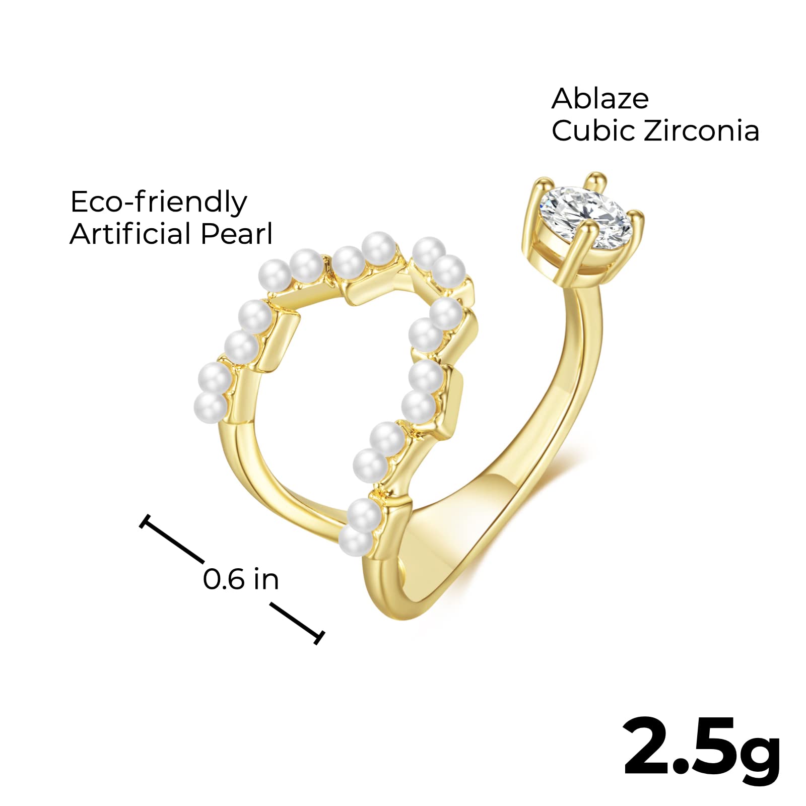 Sifity Open Link Pearl Simulated Diamond Ring for Women 18K Gold Plated 2023 Fashion Trendy Rings Stackable | Anillos Para Mujer (Blue Gift Box with LED Light)
