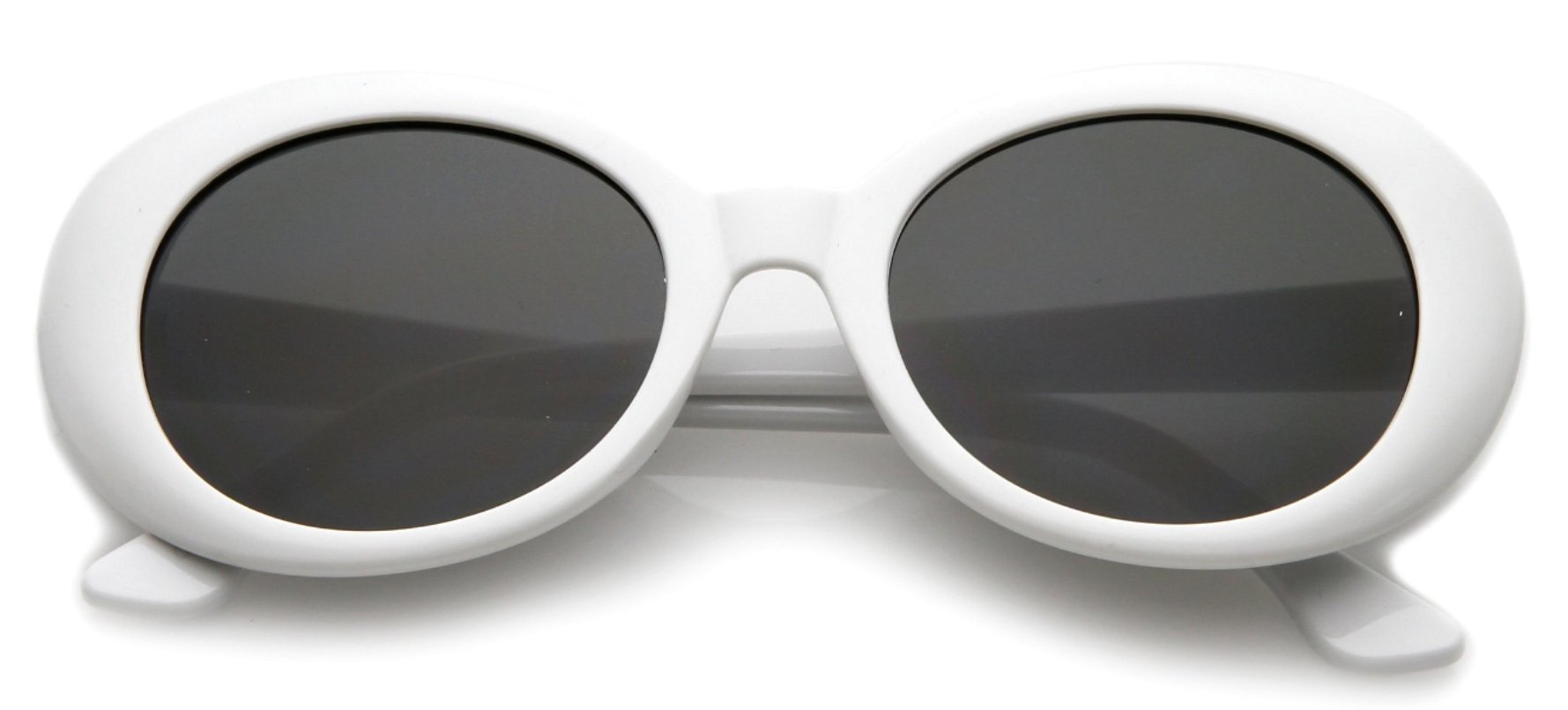 My Shades - White Oval Round Sunglasses Thick Bold Retro Clout Goggles (White, Smoke), Large