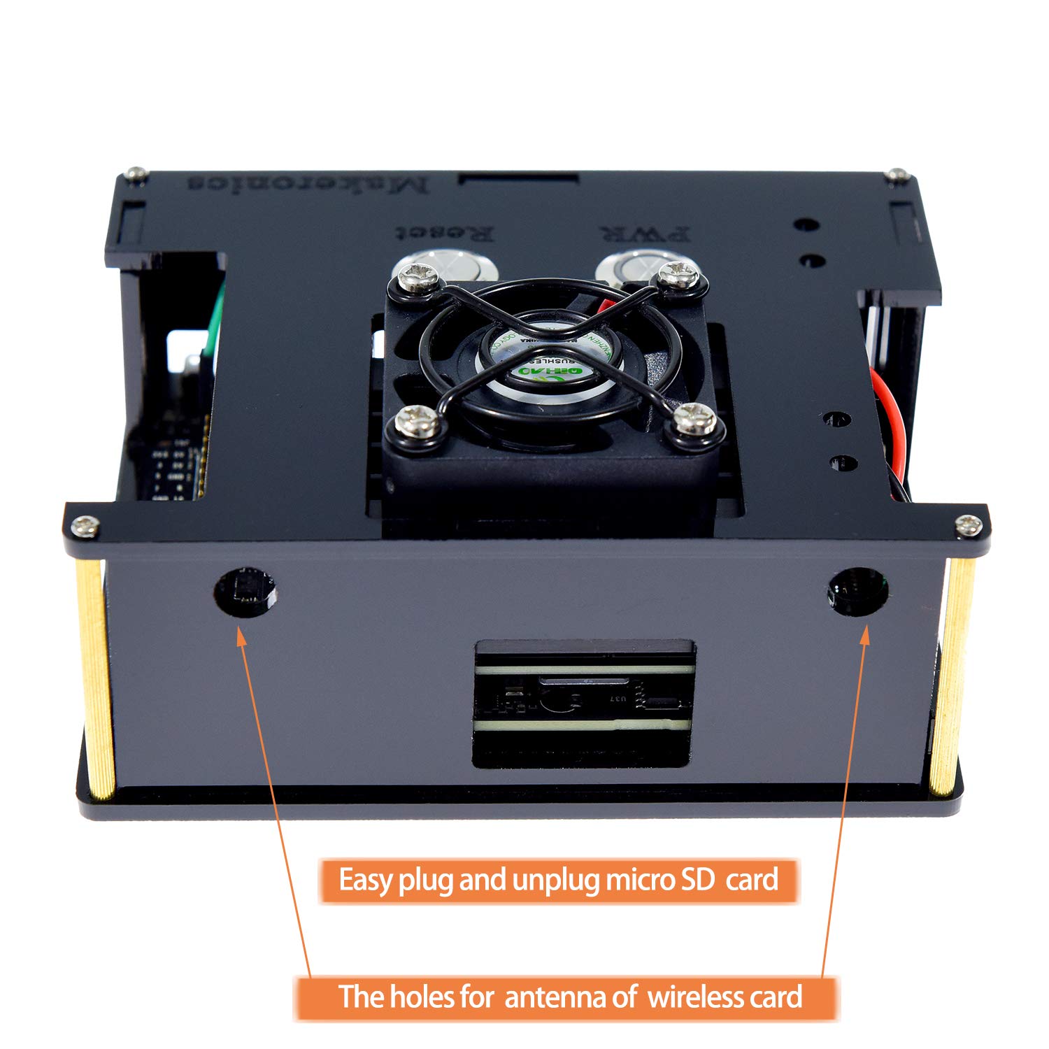 Makeronics Acrylic Case/Enclosure (Black) for Jetson Nano B01 and A02 with Camera Case | Power & Reset Control Switch | Cooling Fan | Assembly Instruction Included