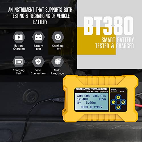 MR CARTOOL Automotive Battery Testers & Car Battery Charger, Car Cranking and Charging System Test Scan Tool Smart Digital Battery Analyzer for 12V Vehicles(AUTOOL BT380)