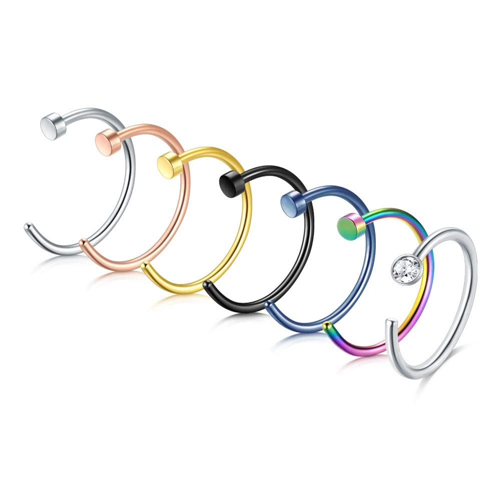 Mayhoop Nose Rings Hoop 7Pcs 18G 20G 22G Stainless Steel Nose Rings Piercing Ball Flat CZ Top